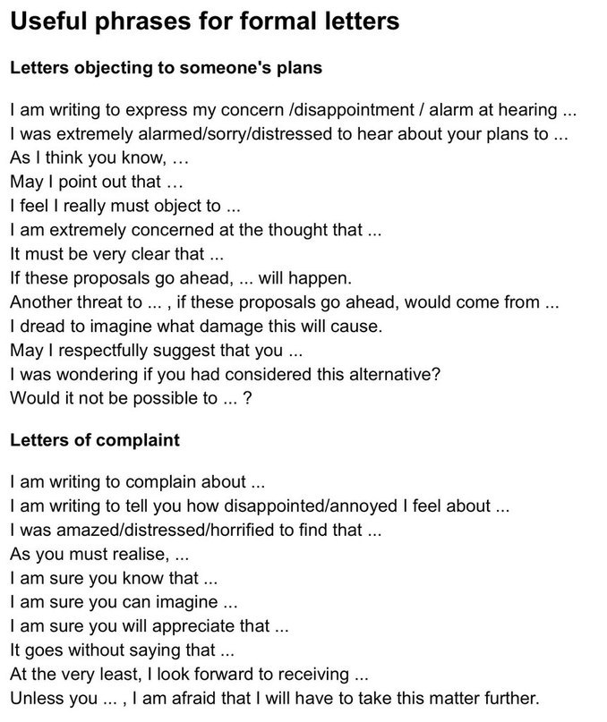 USEFUL PHRASES FOR FORMAL LETTERS